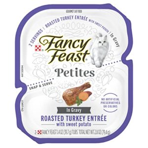 purina fancy feast gourmet gravy wet cat food, petites turkey & sweet potato entree - (pack of 12) 2.8 oz. tubs