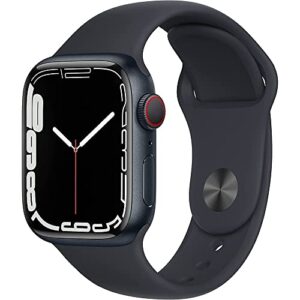 apple watch series 7 (gps + cellular, 41mm) midnight aluminum case with midnight sport band, regular (renewed)