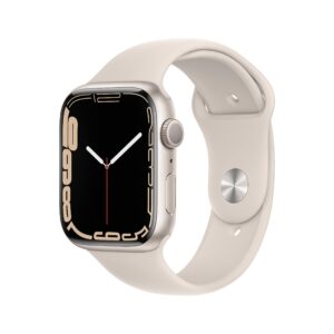 apple watch series 7 (gps, 45mm) starlight aluminum case with starlight sport band, regular (renewed)