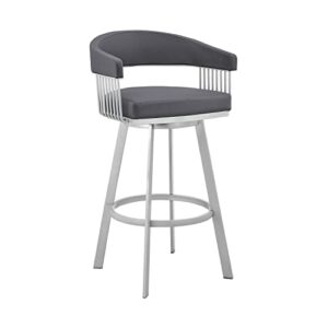 armen living bronson 25" slate grey faux leather and silver metal bar stool