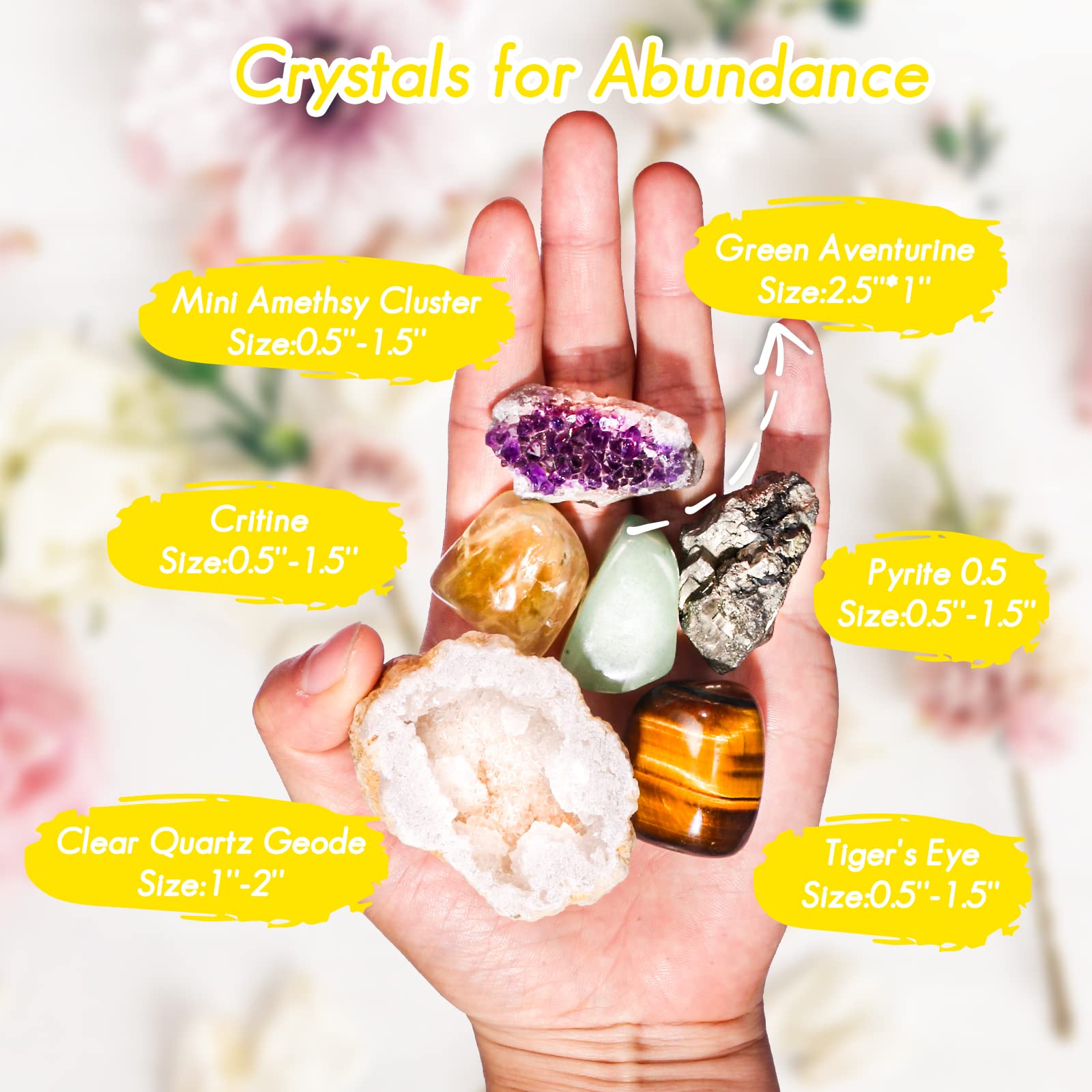 QianCannaor Crystals and Healing Stones Set for Abundance and Prosperity, Spiritual Crystals and Gift for Metaphysical, Witchcraft, Meditation, Manifestation, Zen, Reiki, Fengshui