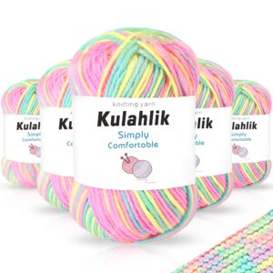 kulahlik 250g(5x50g) acrylic yarn for crochet/knitting, colorful gradient yarn thread, 5 rolls skeins, perfect for any knitting crochet and crafts mini project