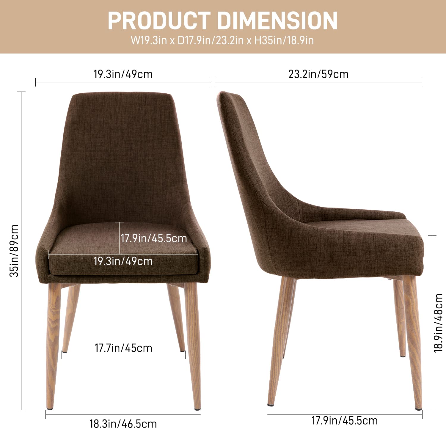 E&D FURNITURE Dining Chairs Set of 4, Dining Room Chairs Fabric Kitchen Chairs Set of 4 Sillas de Comedor Mid Century Modern Upholstered Dining Chairs 4 Pack Accent Chairs with Legs, Brown