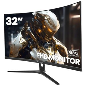 crua 32" 144hz/180hz curved gaming monitor,1800r display,1ms(gtg) response time, full hd 1080p for computer monitors, laptop, auto support freesync and low motion blur, dp, hdmi port-black