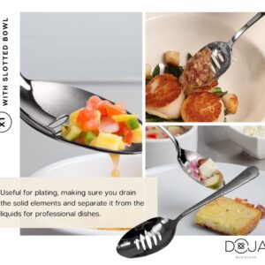 DOJA Barcelona | Chef Plating tools culinary set | BLACK | 7 Professional cooking Utensils | 3 kitchen tweezers Drawing Pencil Spoon Fish tongs Spatula Slotted spoon | Modernist cuisine food art