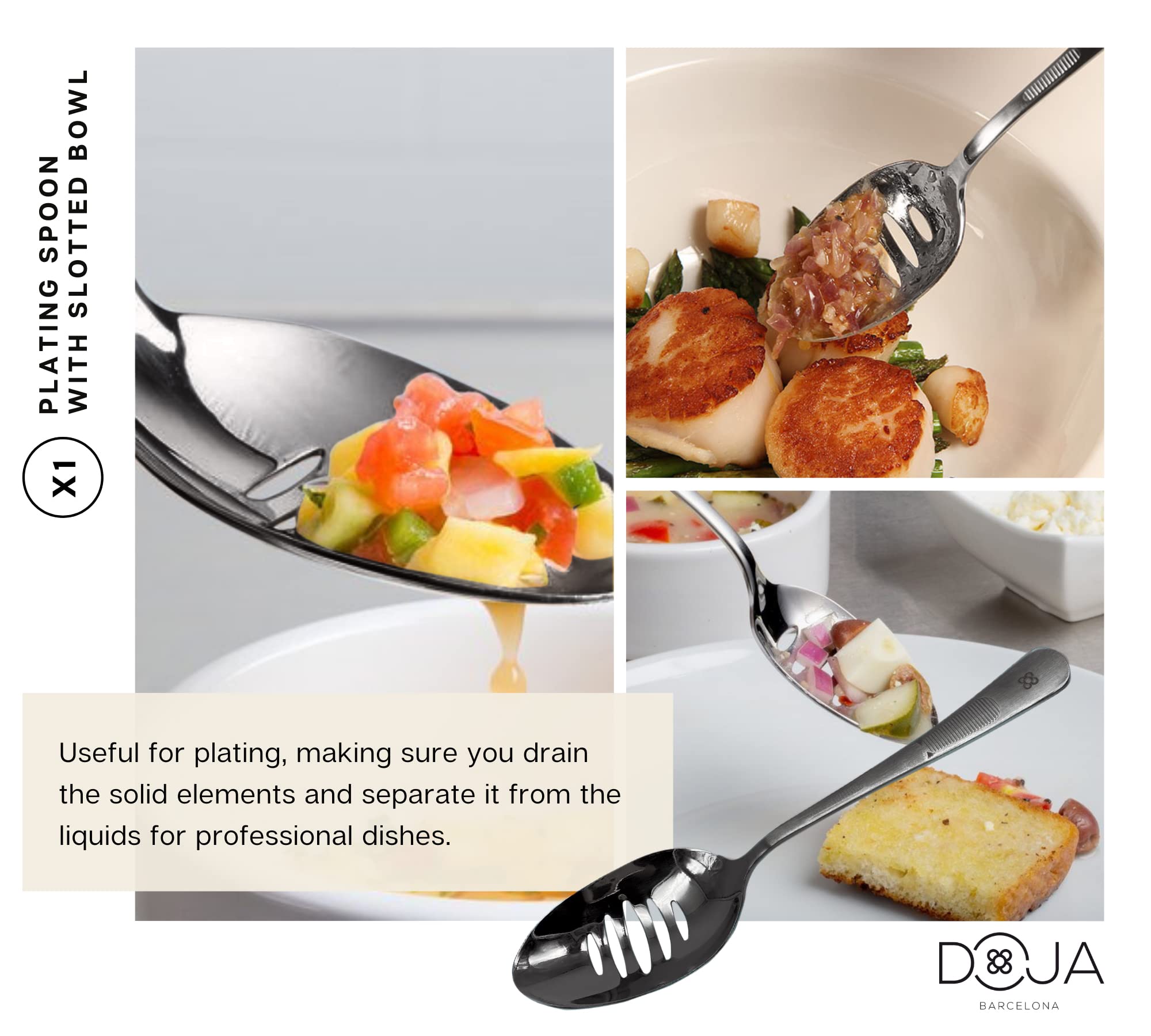 DOJA Barcelona | Chef Plating tools culinary set | BLACK | 7 Professional cooking Utensils | 3 kitchen tweezers Drawing Pencil Spoon Fish tongs Spatula Slotted spoon | Modernist cuisine food art