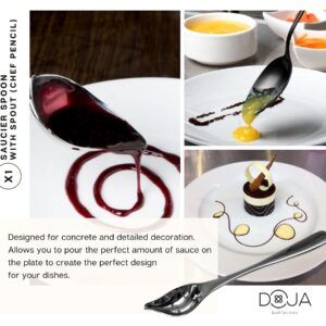 DOJA Barcelona | Chef Plating tools culinary set | BLACK | 7 Professional cooking Utensils | 3 kitchen tweezers Drawing Pencil Spoon Fish tongs Spatula Slotted spoon | Modernist cuisine food art