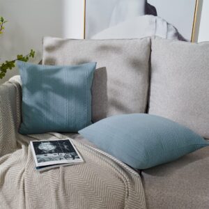 Booque Valley Pack of 2 Decorative Throw Pillow Covers, Ultra Soft Modern Braid Patterned Square Blue Cushion Covers Stretchy Pillow Cases for Sofa Couch Bedroom(18 x 18 inch, Grey Blue)