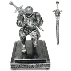 knight pen holder with a sword kneeling soldier pencil stand desk organizers fancy cool medieval gift for men dad boyfriend husband son office home decor