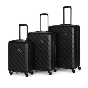 swiss mobility ahb collection 3 piece hard shell luggage set, expandable suitcases with 360-degree spinner wheels, retractable handle, 20 inch carry on, 24 inch mid-size, 28 inch large bags, black