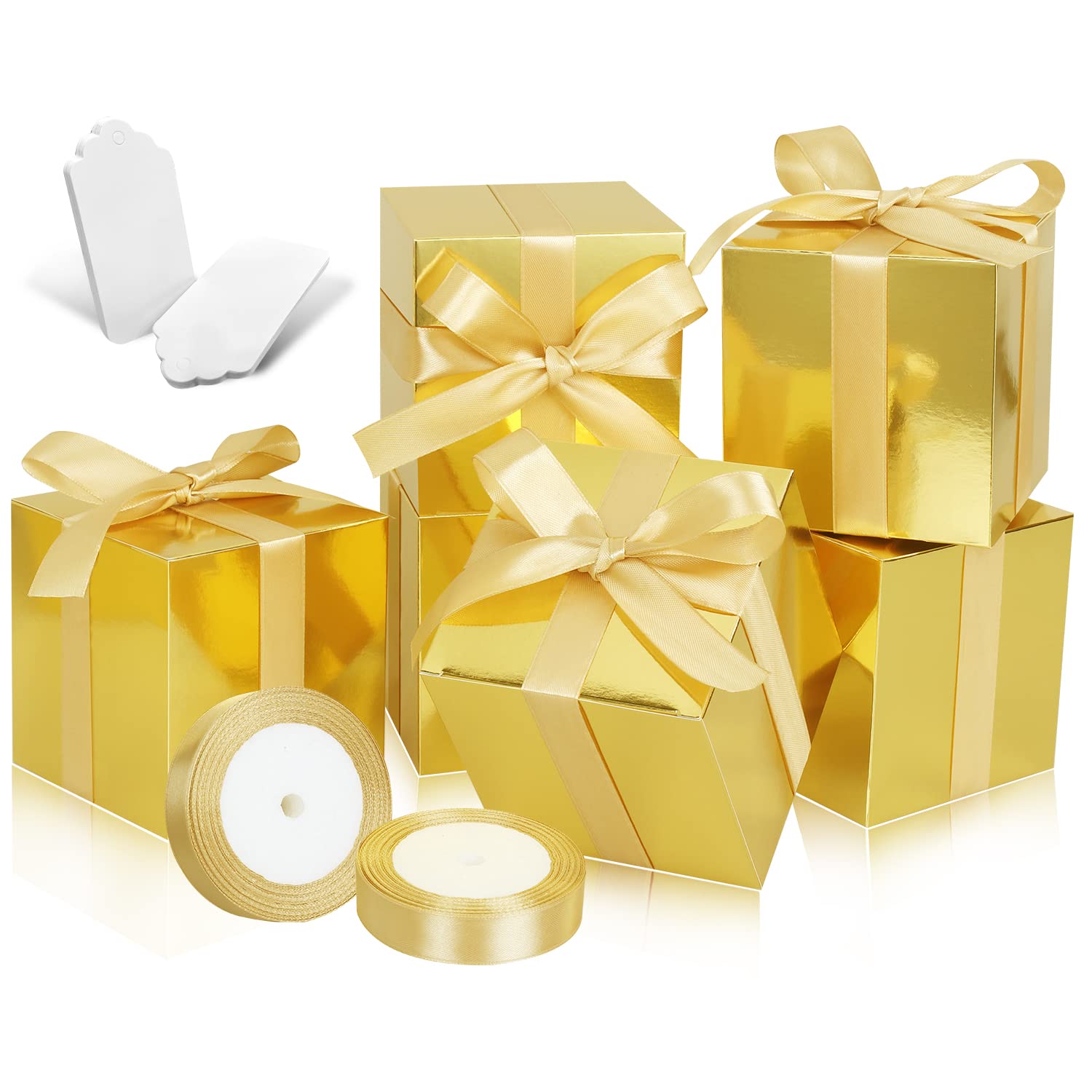 DOYIDE 50 Pack Small Gift Boxes, 3x3x3 Favor Boxes Gold Paper Gift Boxes with Lids for Presents, Crafting, Cupcake Boxes, Gifts, Candy Boxes for Wedding Party Bridal Shower Baby Shower Favors