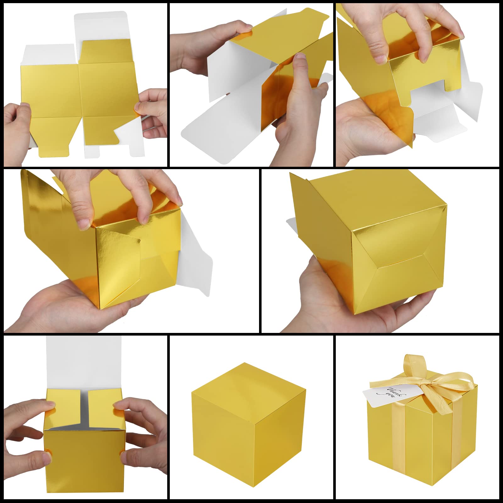 DOYIDE 50 Pack Small Gift Boxes, 3x3x3 Favor Boxes Gold Paper Gift Boxes with Lids for Presents, Crafting, Cupcake Boxes, Gifts, Candy Boxes for Wedding Party Bridal Shower Baby Shower Favors