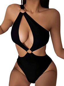 hilinker women's sexy ring front cut out one piece swimsuit halter bathing suit s-black small