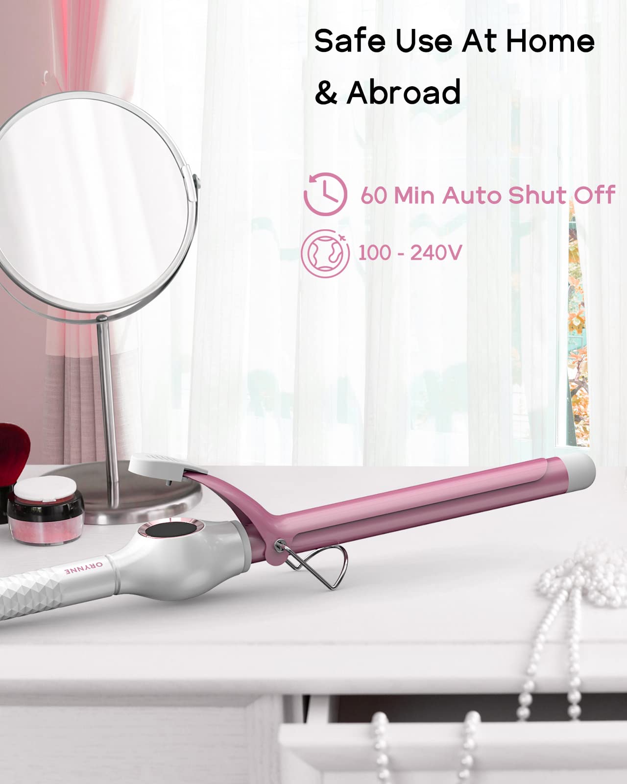 ORYNNE Ceramic Curling Iron, 3/4 Inch Barrel, Digital Temp Control, Fast Heat Up, 7 Adjustable Temperatures, 60 Min Auto Shut Off