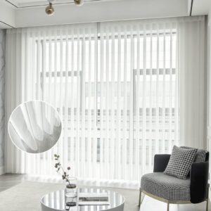 graywind manual sheer vertical blinds custom size adjust light fabric sheer free wand control privacy light filtering track slats set for patio sliding glass door large window (striped white)