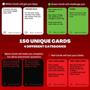 Fun Drinking Game for Parties: 150 Hilarious Dares & Risky Questions for Adults Games Nights - Adult Cards for Party Pregames, College or Bachelorette