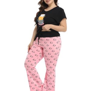 HDE Plus Size Pajamas for Women Pajama Set Two Piece Loungewear PJ Sets Love Cat Naps - 3X