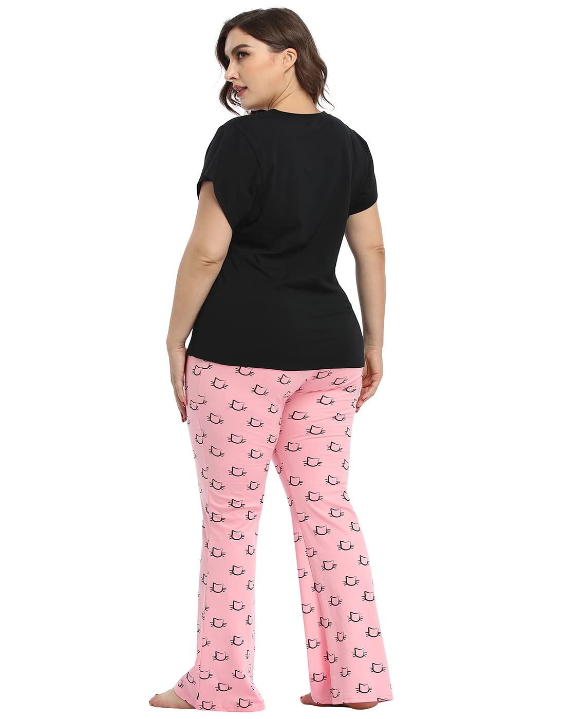 HDE Plus Size Pajamas for Women Pajama Set Two Piece Loungewear PJ Sets Love Cat Naps - 3X