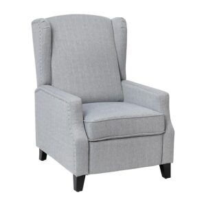 flash furniture prescott polyester fabric upholstered slim wingback recliner, modern pushback recliner chair with pocket spring seat, gray