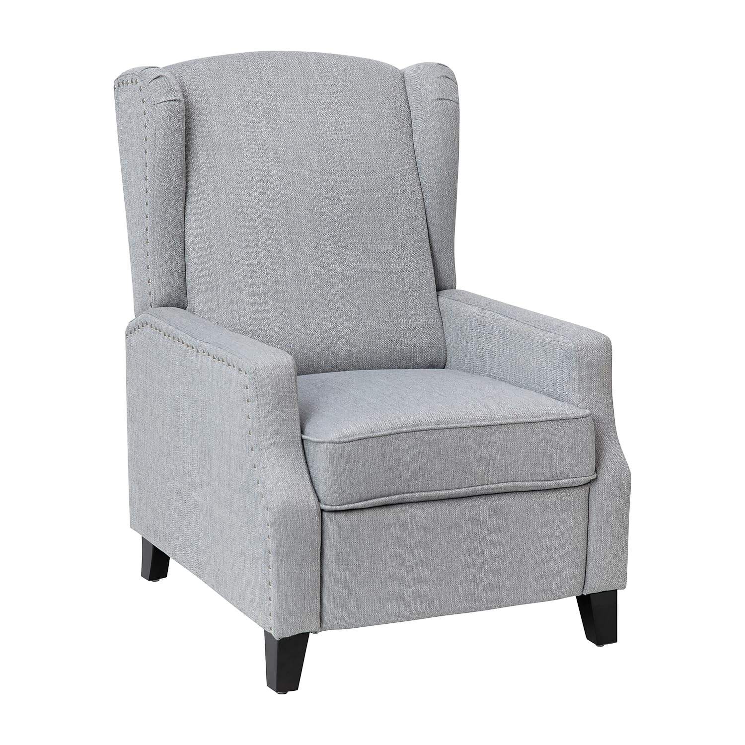 Flash Furniture Prescott Polyester Fabric Upholstered Slim Wingback Recliner, Modern Pushback Recliner Chair with Pocket Spring Seat, Gray