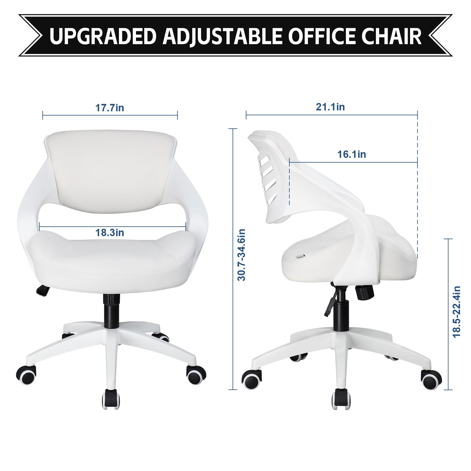 BOJUZIJA Ergonomic Office Computer Desk Chair,Lumbar Support 360°Swivel Task Chair-White