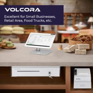 Volcora Cash Register Drawer with Under Counter Mounting Bracket - 16" White Drawer for POS, 5 Bill 6 Coin Cash Tray, Removable Coin Compartment, 24V RJ11/RJ12 Key-Lock, Media Slot - for Business