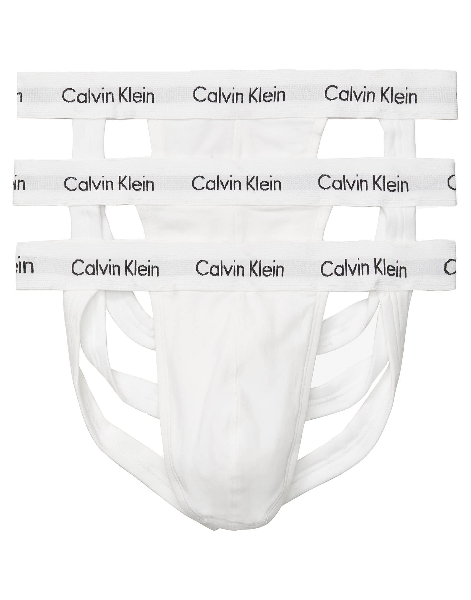 Calvin Klein Men's Cotton Stretch 3-Pack Jock Strap, 3 White, Large