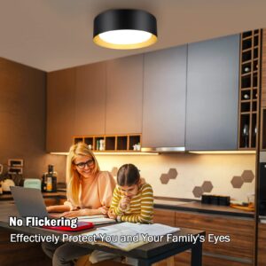 Flush Mount Ceiling Light, 13in 25W(250W Equiv) 2400LM, LED Ceiling Light Fixture 3 Colors 3000K 4000K 5000K, Dimmable Black and Gold Modern Flush Mount Light for Bedroom Bathroom Hallway Kitchen