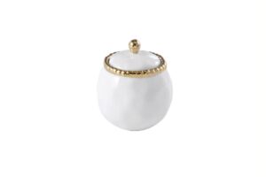 pampa bay golden salerno porcelain covered sugar bowl with beaded trim, white/gold