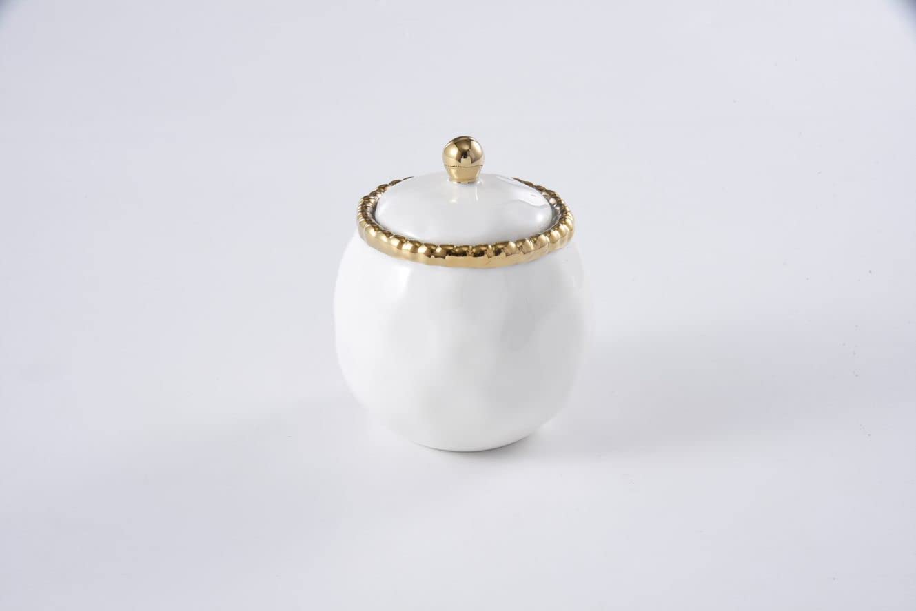 Pampa Bay Golden Salerno Porcelain Covered Sugar Bowl with Beaded Trim, White/Gold