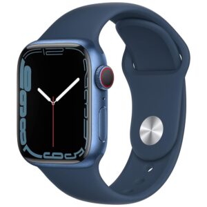 apple watch series 7 (gps + cellular, 45mm) blue aluminum case with abyss blue sport band, regular (renewed)