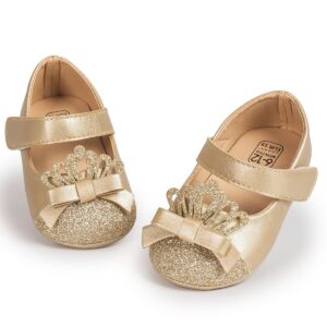 bellocasa baby mary jane flats for girls with bowknot cotton anti skid sole infant first walker princess dress crib wedding shoes(jy1631 gold,2)