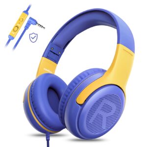 kids headphones wired with microphone for ipad computer laptop for boys girls volume limit foldable over ear headset for school 3.5mm jack