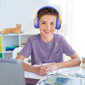 Kids Headphones Wired with Microphone for ipad Computer Laptop for Boys Girls Volume Limit Foldable Over Ear Headset for School 3.5mm Jack