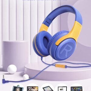 Kids Headphones Wired with Microphone for ipad Computer Laptop for Boys Girls Volume Limit Foldable Over Ear Headset for School 3.5mm Jack