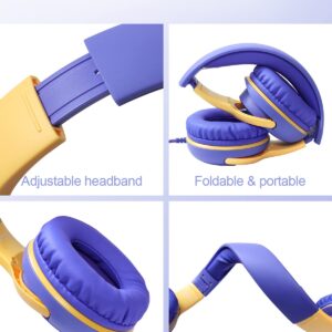 Kids Headphones Wired with Microphone for ipad Computer Laptop for Boys Girls Volume Limit Foldable Over Ear Headset for School 3.5mm Jack