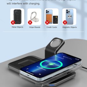 Portable Wireless Charging Station,3 in 1 15W Fast Wireless Charger Pad Compatible iPhone 14 13 12 11 AirPods Android&Detachable Charging Dock Stand Compatible Apple Watch【QC 3.0 Adapter Included】