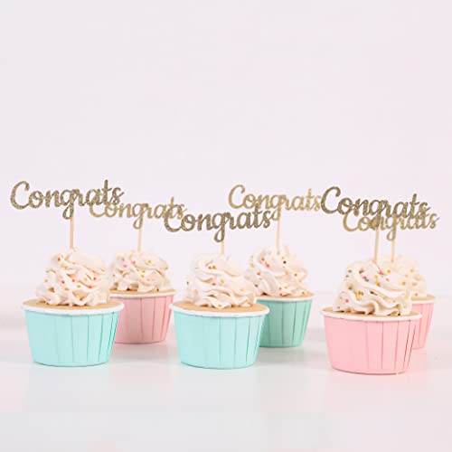 Congrats Cupcake Toppers for Graduation - Congratulations Food Picks, Graduation party decorations, Retirement Cupcake Toppers, Glitter Congrats 2022