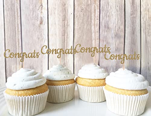 Congrats Cupcake Toppers for Graduation - Congratulations Food Picks, Graduation party decorations, Retirement Cupcake Toppers, Glitter Congrats 2022