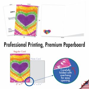 NobleWorks - 1 Hilarious All Occasions Blank Humor Greeting Card with 5 x 7 Inch Envelope - Vibrant Color, Groovy Vibes for Men and Women (1 Card) - Tie-Dye Hearts C9162IOCB