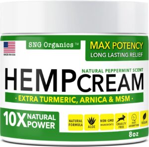 super natural goods hemp cream (8oz) hemp oil & arnica cream - joint muscle shoulder hip neck knee & back - made in usa - turmeric menthol rub