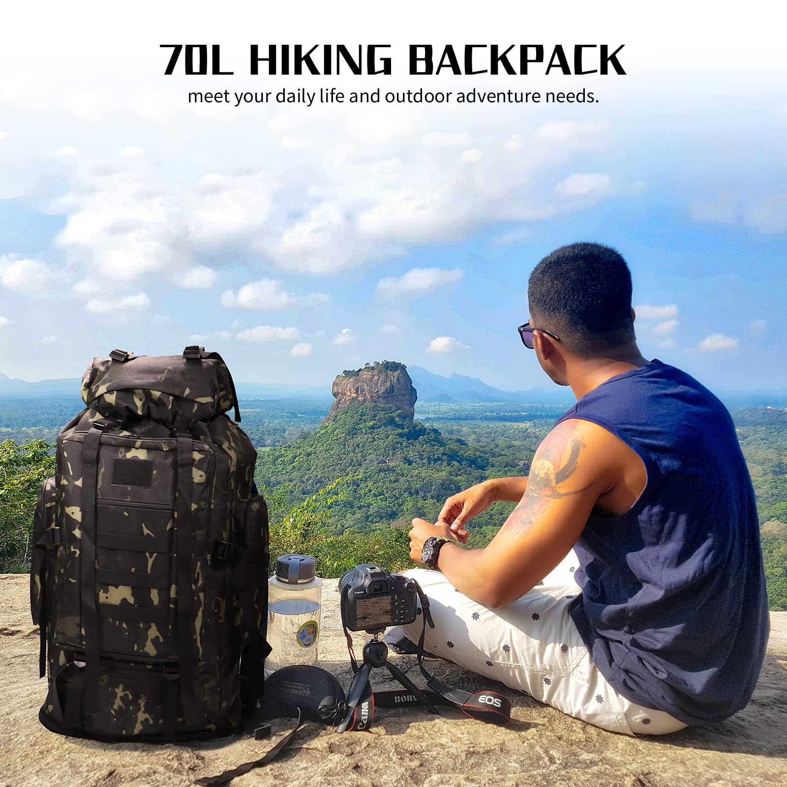 W WINTMING Hiking Backpack for Men 70L/100L Camping Backpack Military Rucksack Molle 3 Days Assault Pack for Climbing