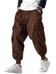 men's joggers pants casual baggy cotton drawstring tapered sweatpants cargo hippie loose fit trousers with multi-pocket