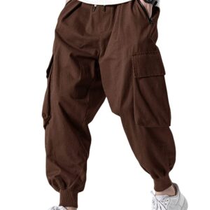 Men's Joggers Pants Casual Baggy Cotton Drawstring Tapered Sweatpants Cargo Hippie Loose Fit Trousers with Multi-Pocket