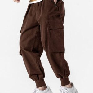 Men's Joggers Pants Casual Baggy Cotton Drawstring Tapered Sweatpants Cargo Hippie Loose Fit Trousers with Multi-Pocket