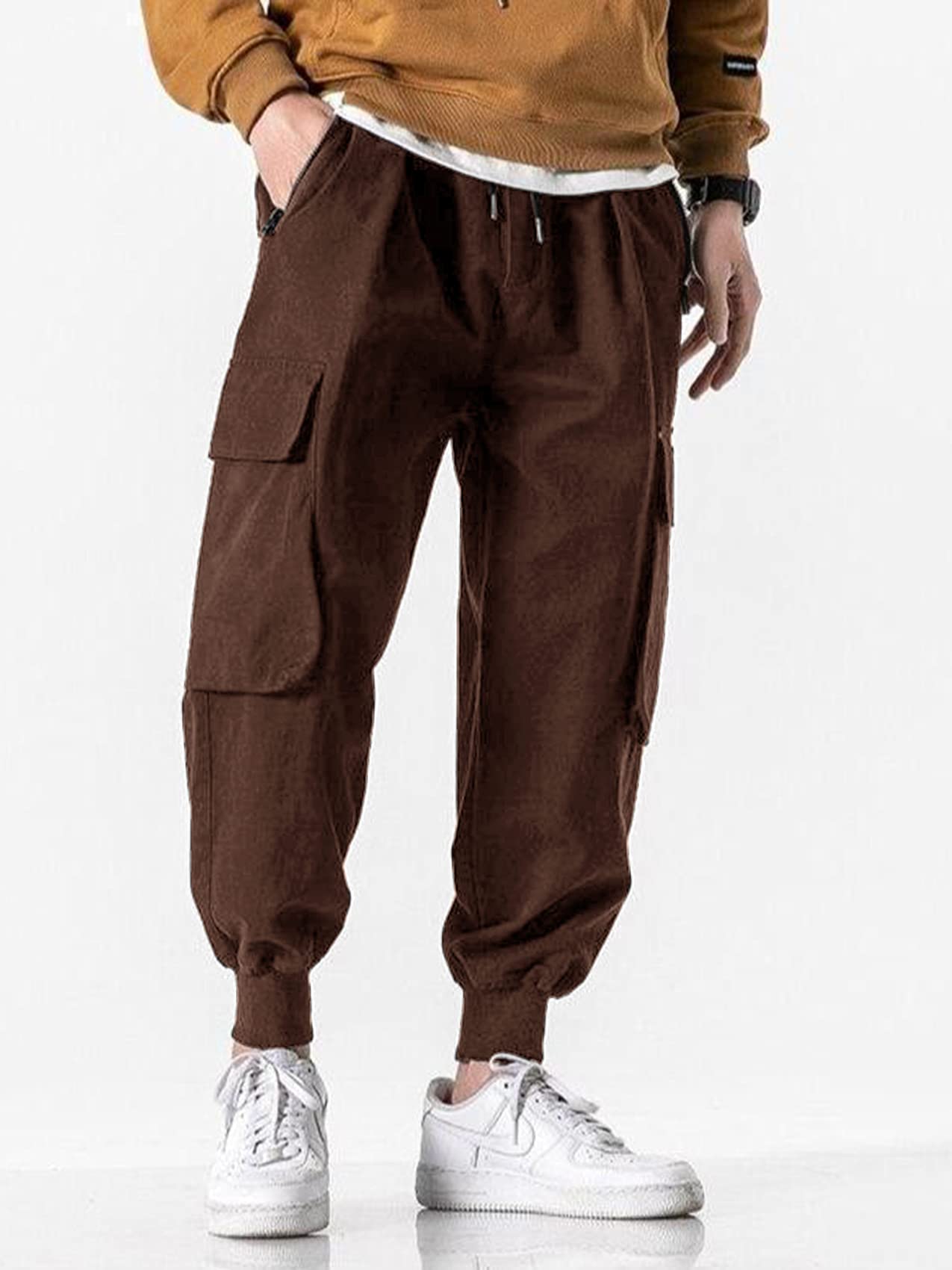 Men's Joggers Pants Casual Baggy Cotton Drawstring Tapered Sweatpants Cargo Hippie Loose Fit Trousers with Multi-Pocket