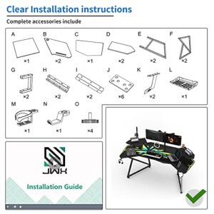 JWX Gaming Desk with Removable Speaker Stand, 72'' Large Studio Wing-Shaped Gaming Desk with Headphone Stand, Cup Holder for Live Streamer, Social Media Influencers & Music Recording