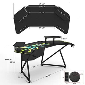 JWX Gaming Desk with Removable Speaker Stand, 72'' Large Studio Wing-Shaped Gaming Desk with Headphone Stand, Cup Holder for Live Streamer, Social Media Influencers & Music Recording