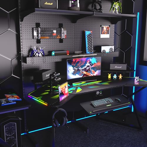 JWX Gaming Desk with Removable Speaker Stand, 72'' Large Studio Wing-Shaped Gaming Desk with Headphone Stand, Cup Holder for Live Streamer, Social Media Influencers & Music Recording