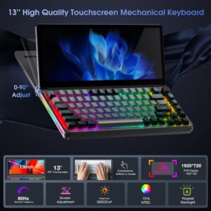 Kwumsy Touchscreen Mechanical Gaming Keyboard- K3 Portable Monitor Multifunctional Keyboard with 13'' Touchscreen USB/SSD Expansion Compact 82 Keys RGB LED Backlight FN-Key for Windows Mac Android